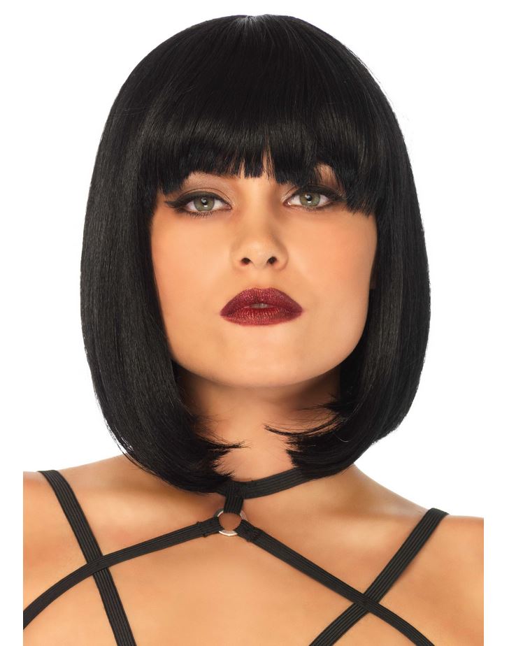 Peruca bruneta bob lung cu breton aspect natural