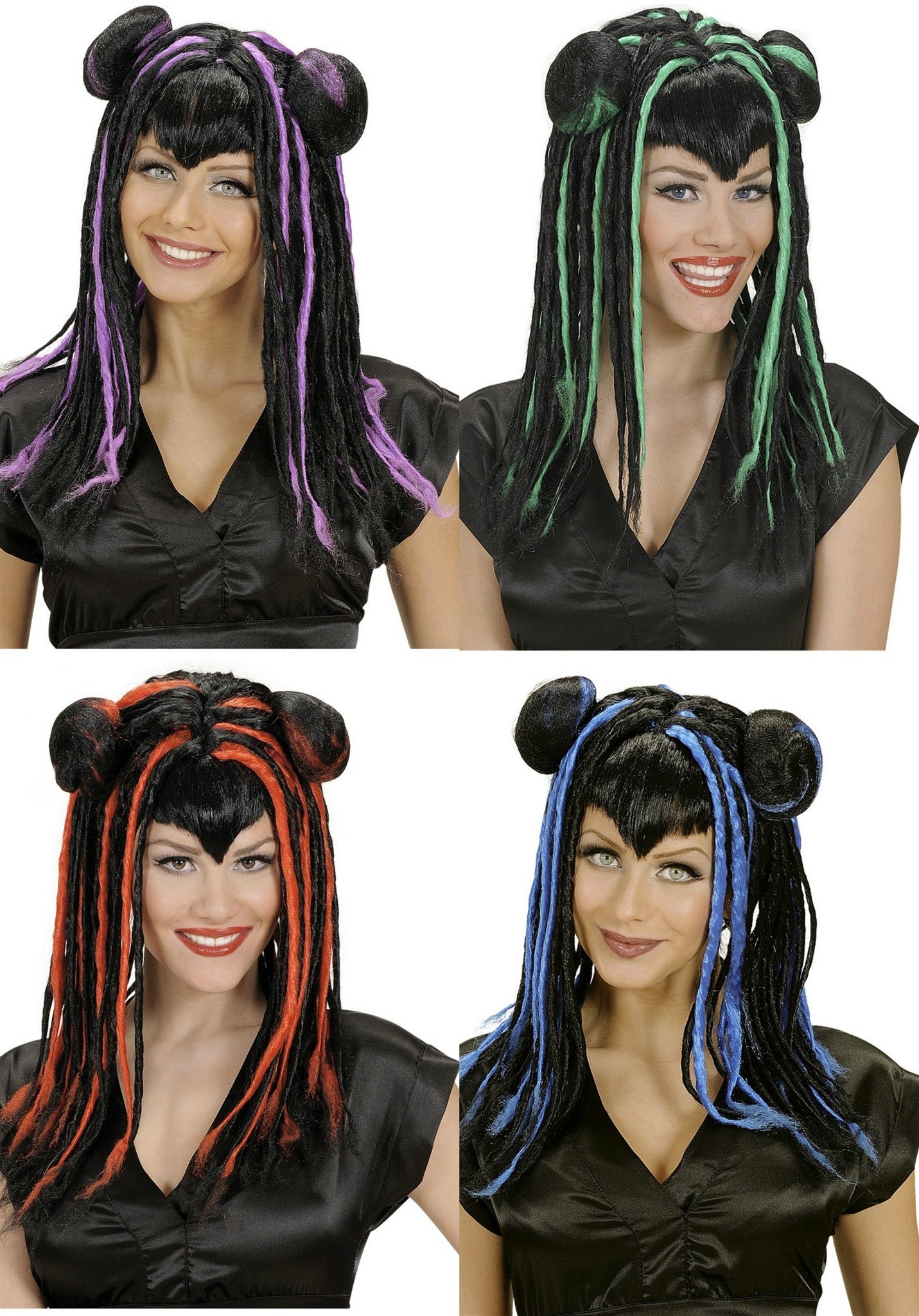 Peruca cosplay bruneta cu codite gotice si dreduri colorate