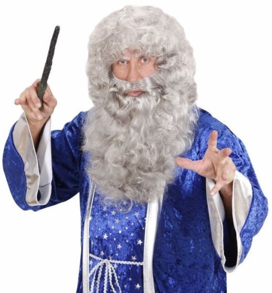 Peruca gri cu barba de vrajitor sau mosneag