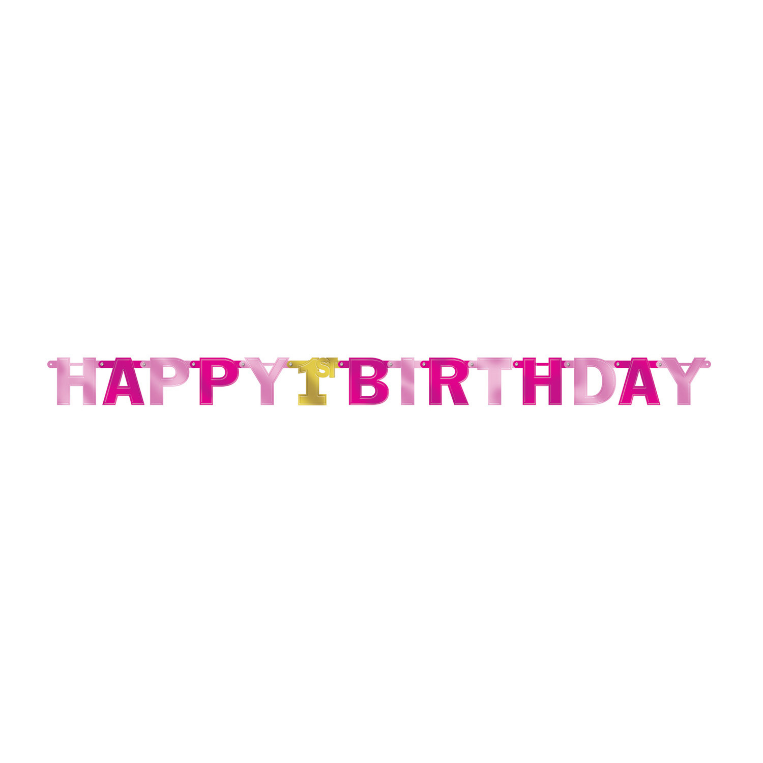 Banner decor litere 1st Happy Birthday roz 227 x 16 cm