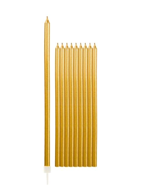 Set 10 lumanari tort aurii cu suport 15.5cm