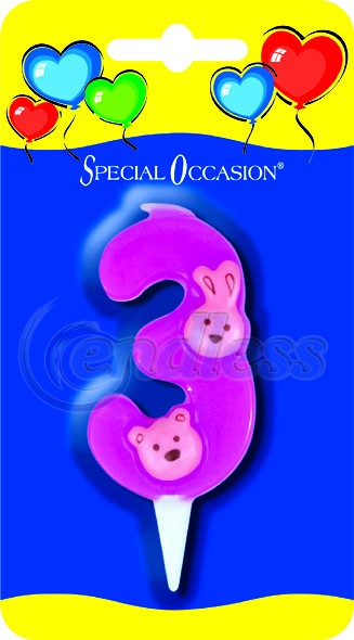 Lumanare 3D cifra 3 roz